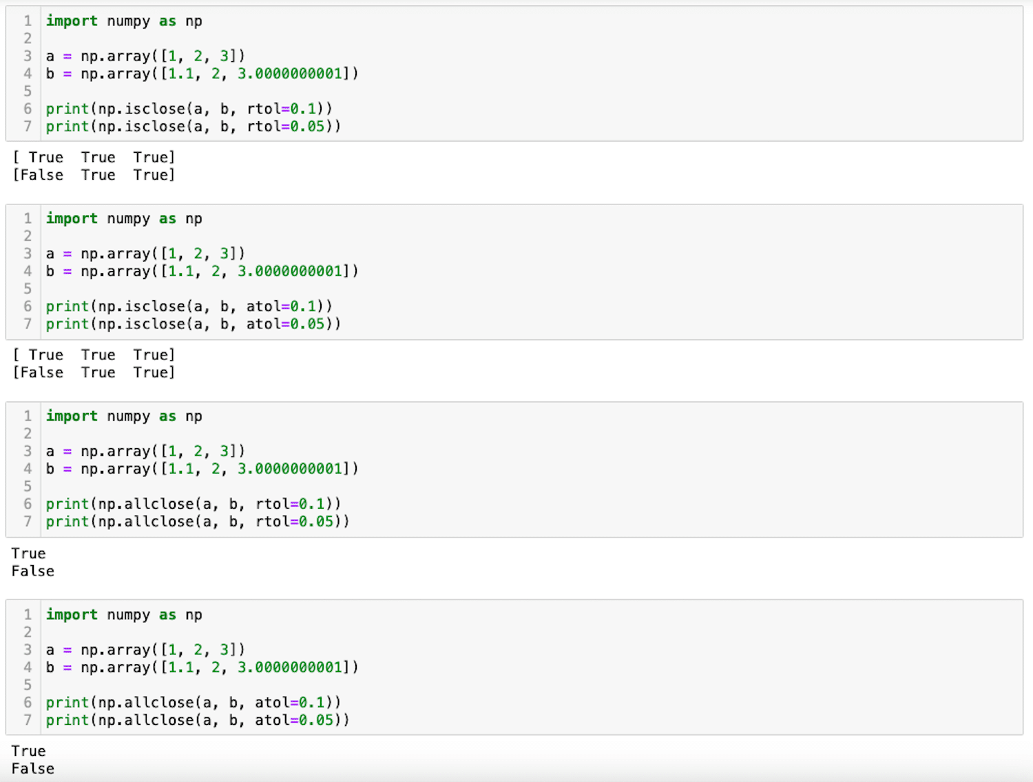 【numpy】近い値かどうかを判定するisclose Python 3pysci